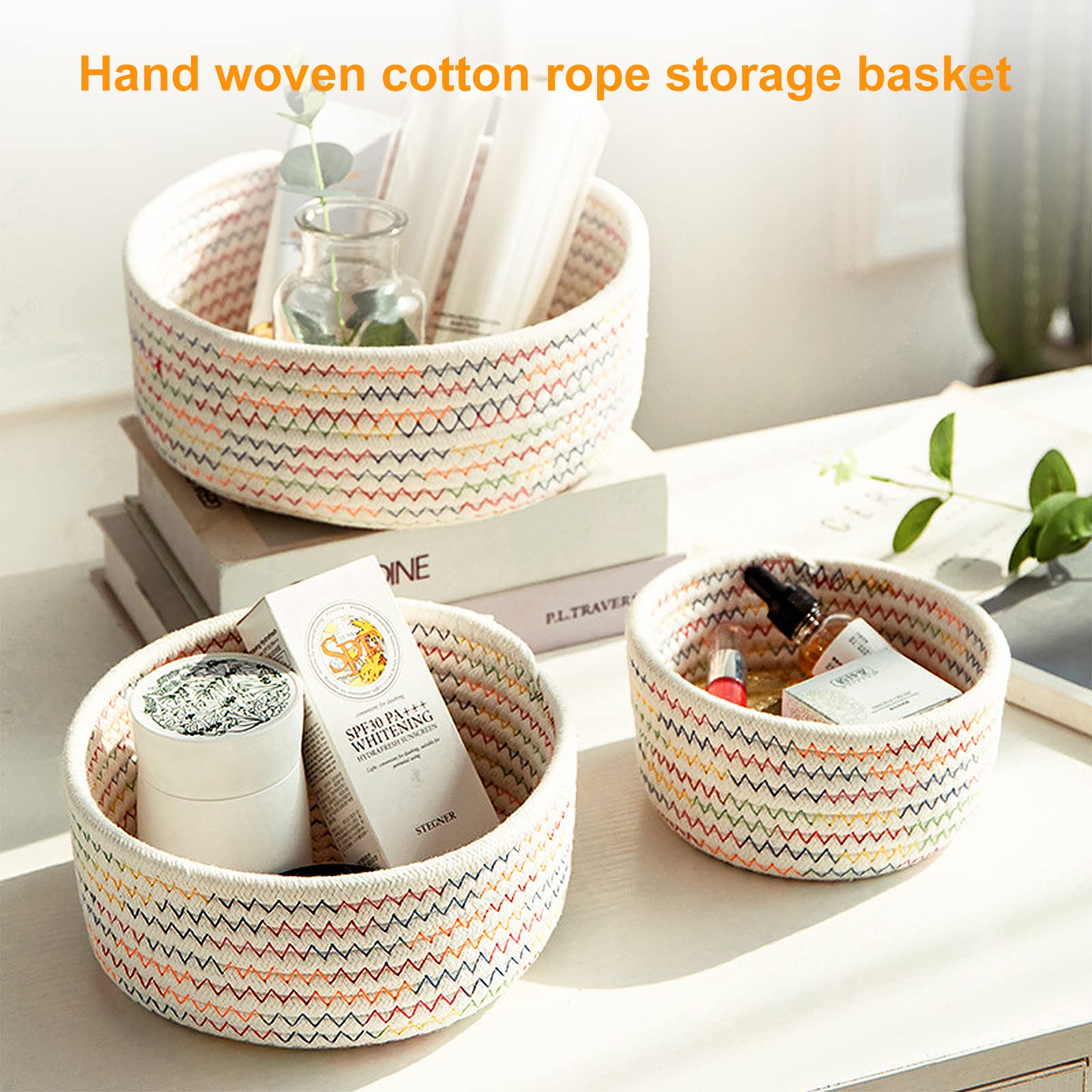 Mini Table Basket Organizer Closet Baskets Toy Basket 3 Pack Storage Baskets Storage Bins for Desk Woven Basket for Organizing