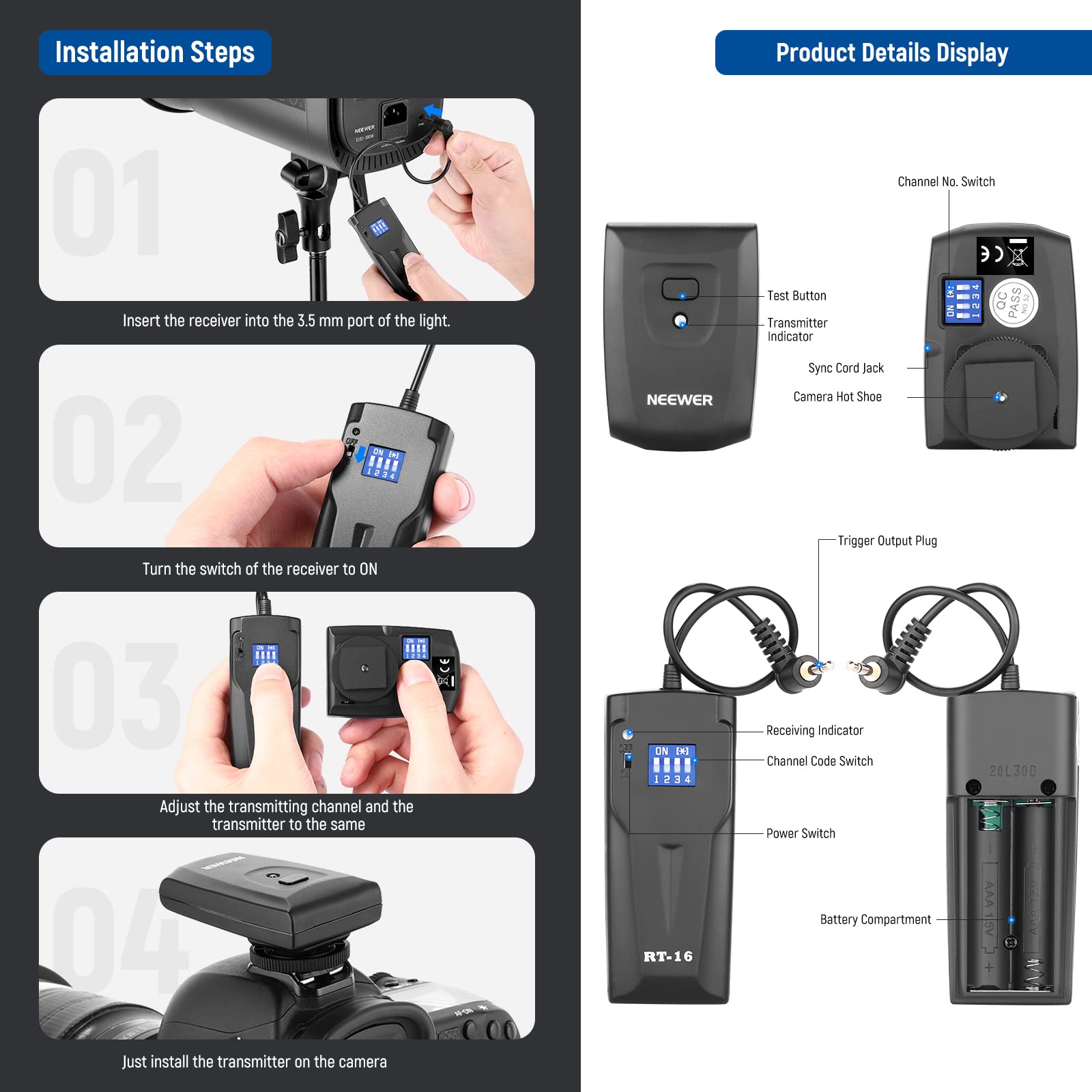 NEEWER 600W Strobe Flash Studio Light Photography Kit: 2 Packs of Upgraded S101 300W 5600K Monolight with Bowens Mounts/Softboxes/Light Stands, 1 x Reflector/RT-16 Trigger/Bag for Portrait Product
