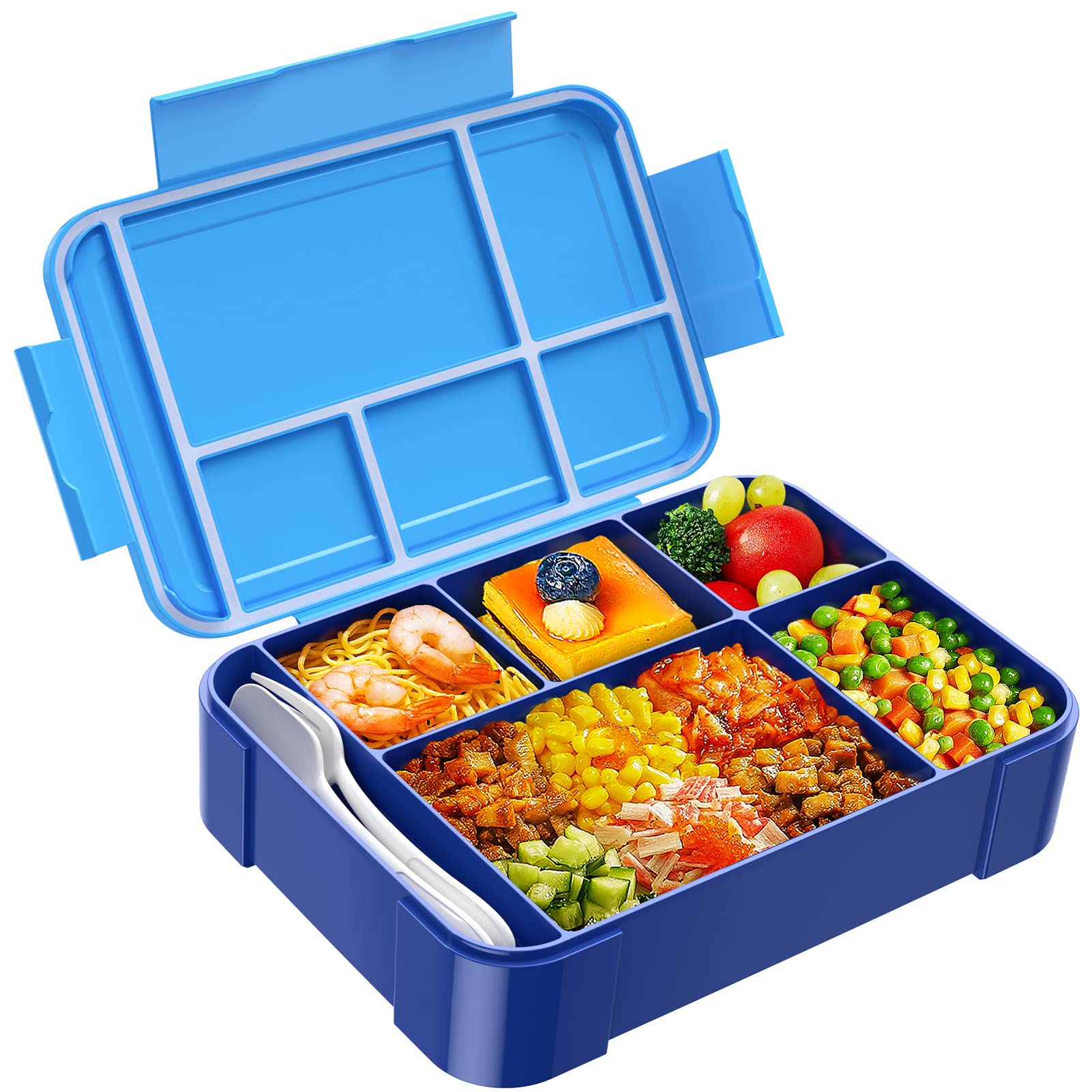 Jelife Bento Lunch Box for Kids - 1450ml Leakproof Kids Bento Box 6 Compartments Toddler Lunch boxes with Silverware for Back to School, Reusable LunchBox Snack Container for Daycare