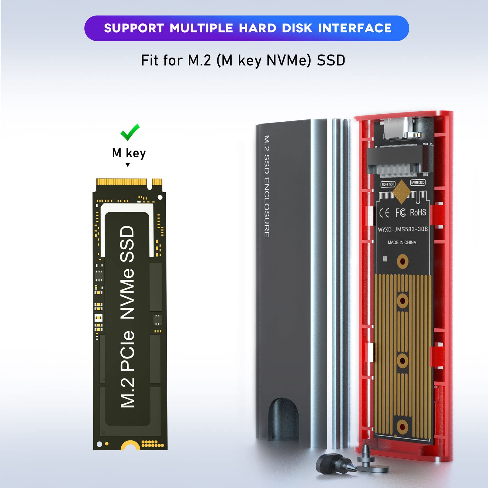 M.2 SSD Enclosure, Ultra Slim M.2 NVME SSD Enclosure for 2TB High Speed UASP 2242 Compliant SSD Dark Grey