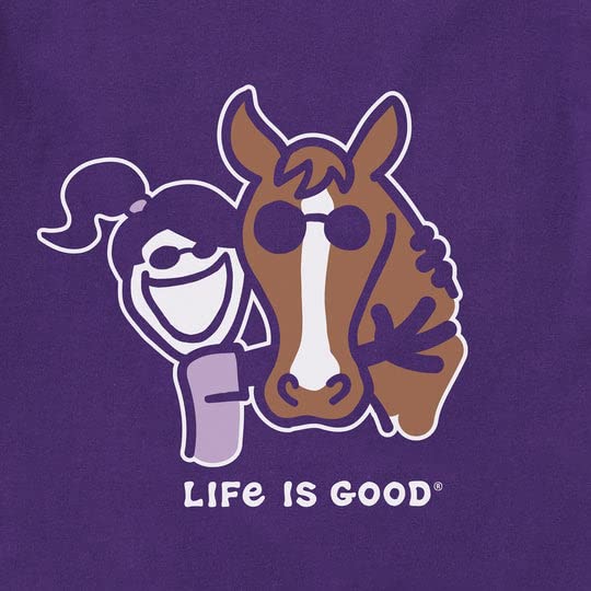 Life is Good. Women's Jackie Horse Hug Crusher Vee, Deep Purple, Medium