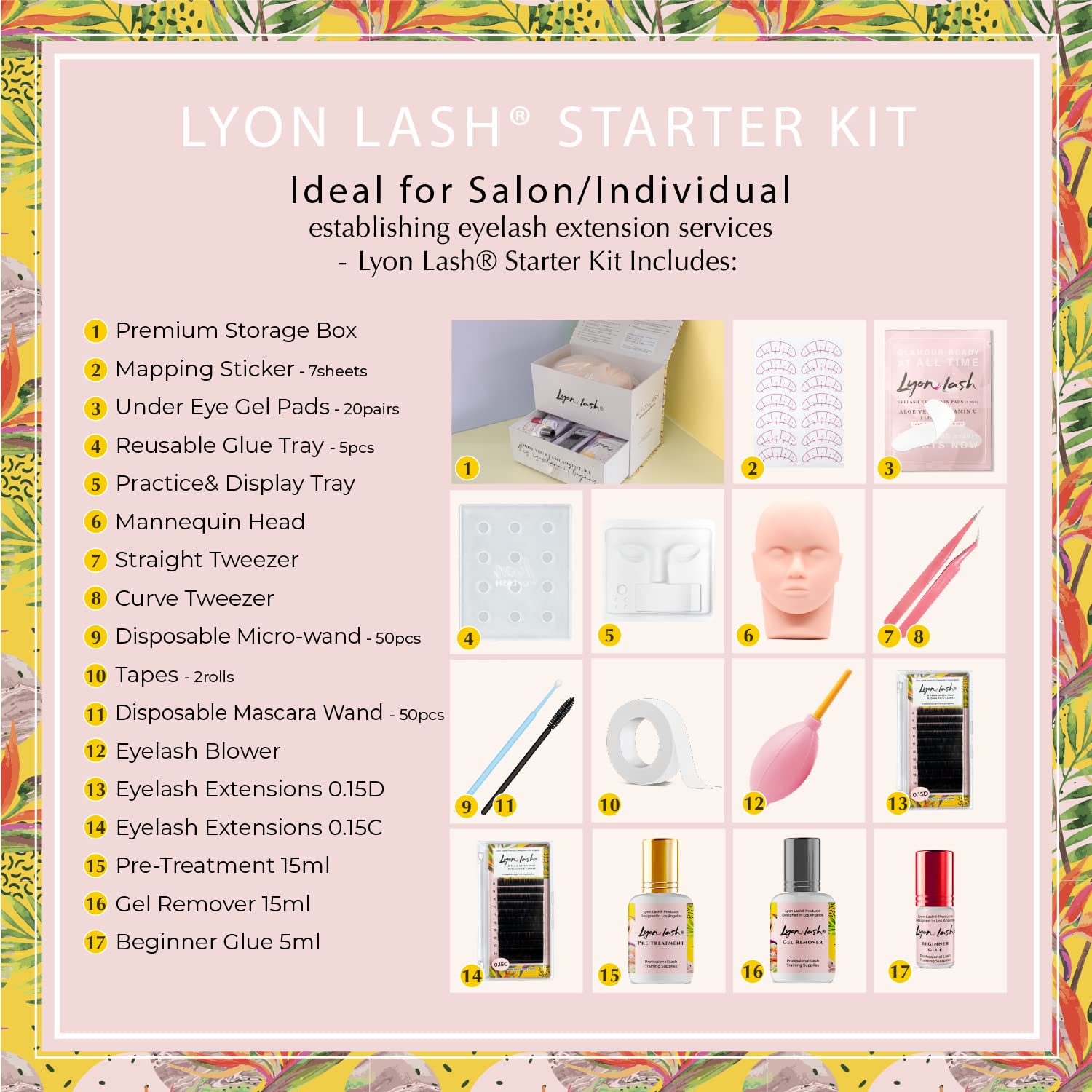 Lyon Lash Eyelash Extension Kit - Professional Individual & Beginner Supplies with Mannequin, Glue, Remover, Pretreatment - Perfect Lashes & Lash Practice Kit
