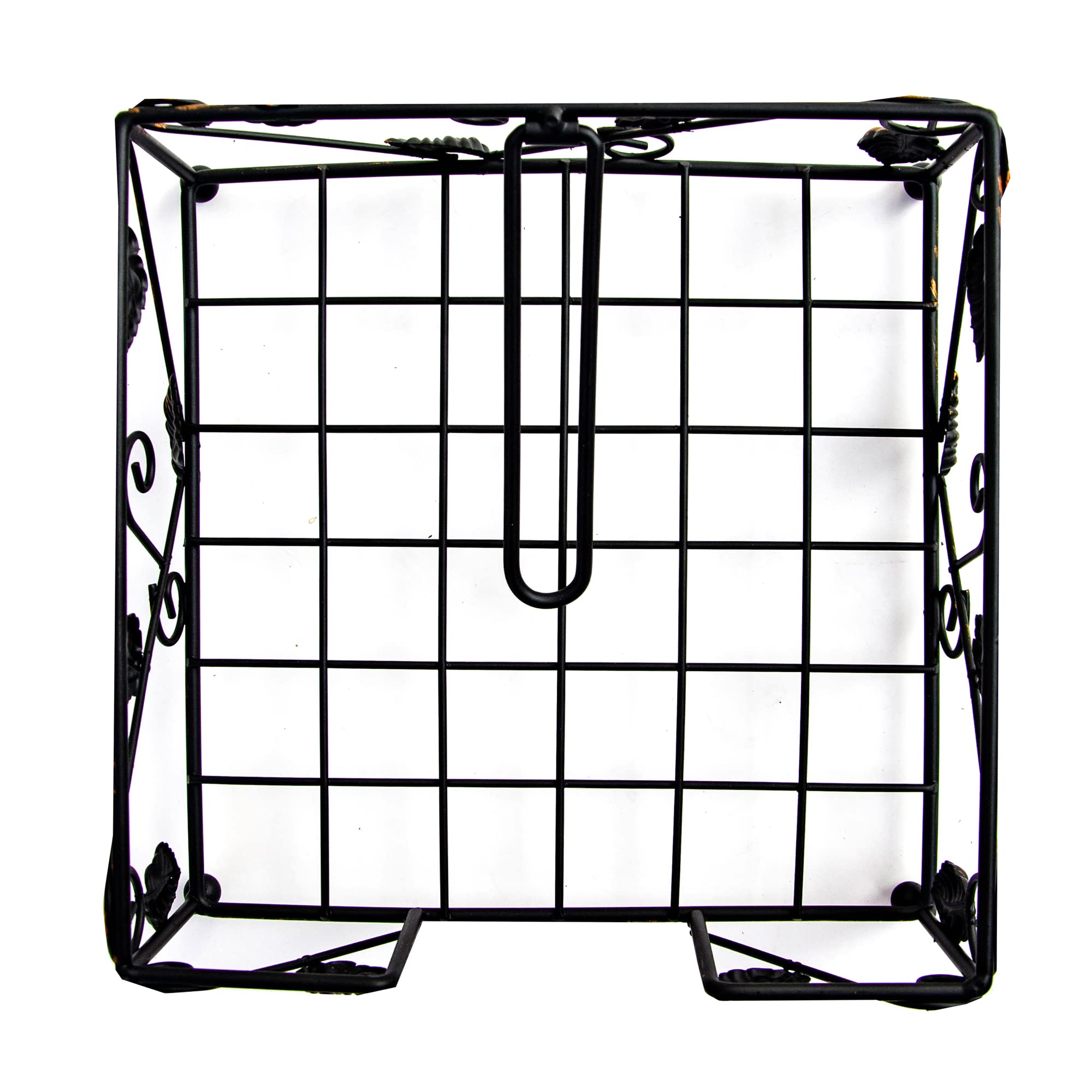 Iron Rustic Napkin Holder for Table – Flat Napkin Holder with Secure Pivoting Arm for Kitchen Tissue – Home Decor Black Napkin Holder with Bronze Leaves – Indoor and Outdoor Kitchen Decor by Maypes
