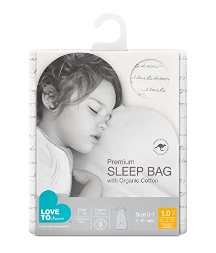 Love to Dream Organic Baby Sleep Bag (6-18 Mo), Super Soft Temp Regulating Sleeping Sack, 1.0TOG All Seasons Wearable Blanket, White
