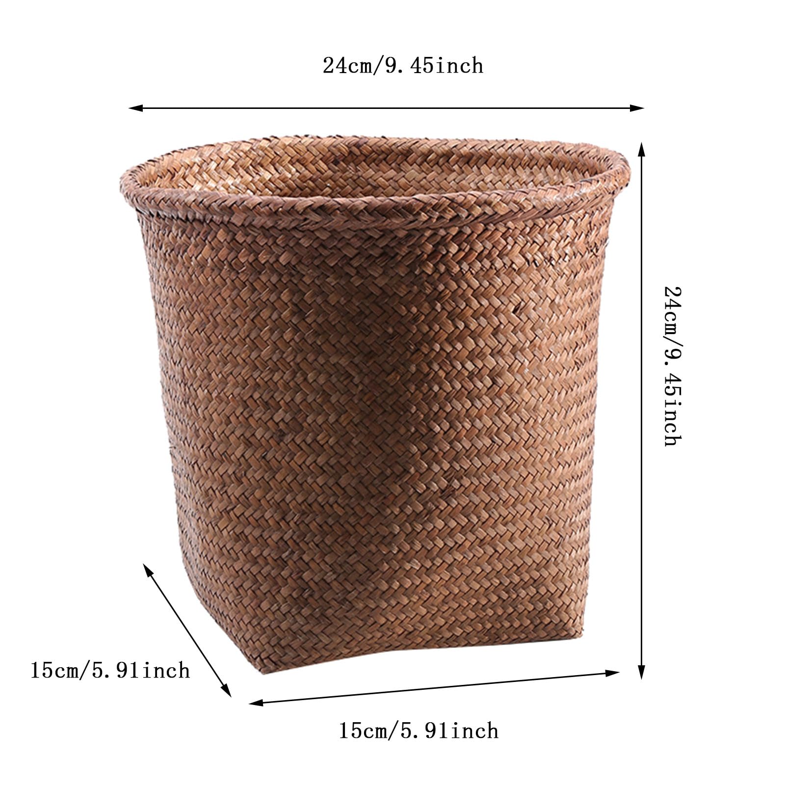 LuxeOne Bamboo Woven Trash Can, Bamboo Waste Basket Woven Storage Basket Bamboo Garbage Can Bamboo Clothes Basket for Bedroom, Bathroom, Kitchen, Office (Brown)