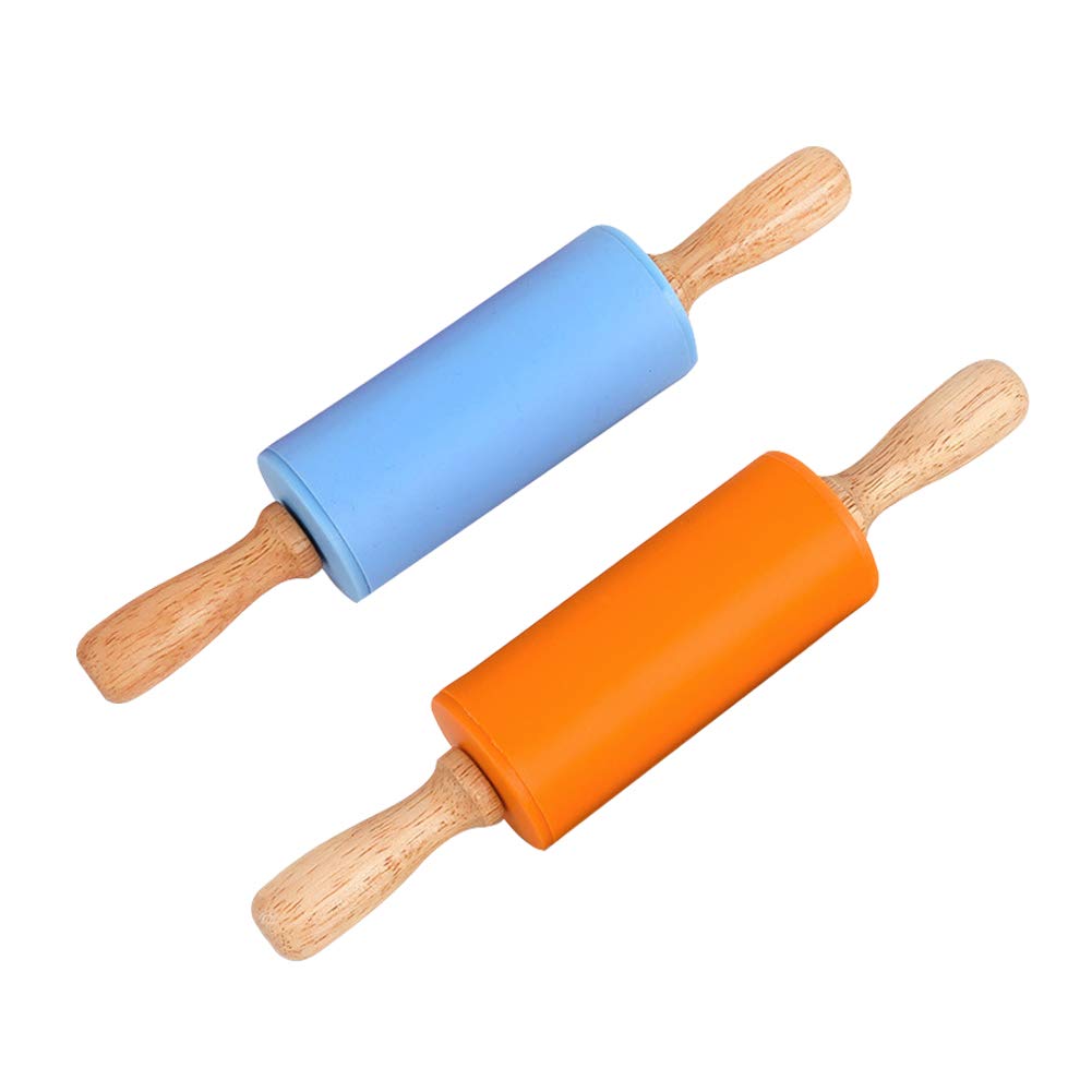 Koogel 9 Inch Mini Rolling Pin, 2 PCS Wooden Handle Rolling Pin for Kids Dough Rollers for Baking supplies Home Kitchen