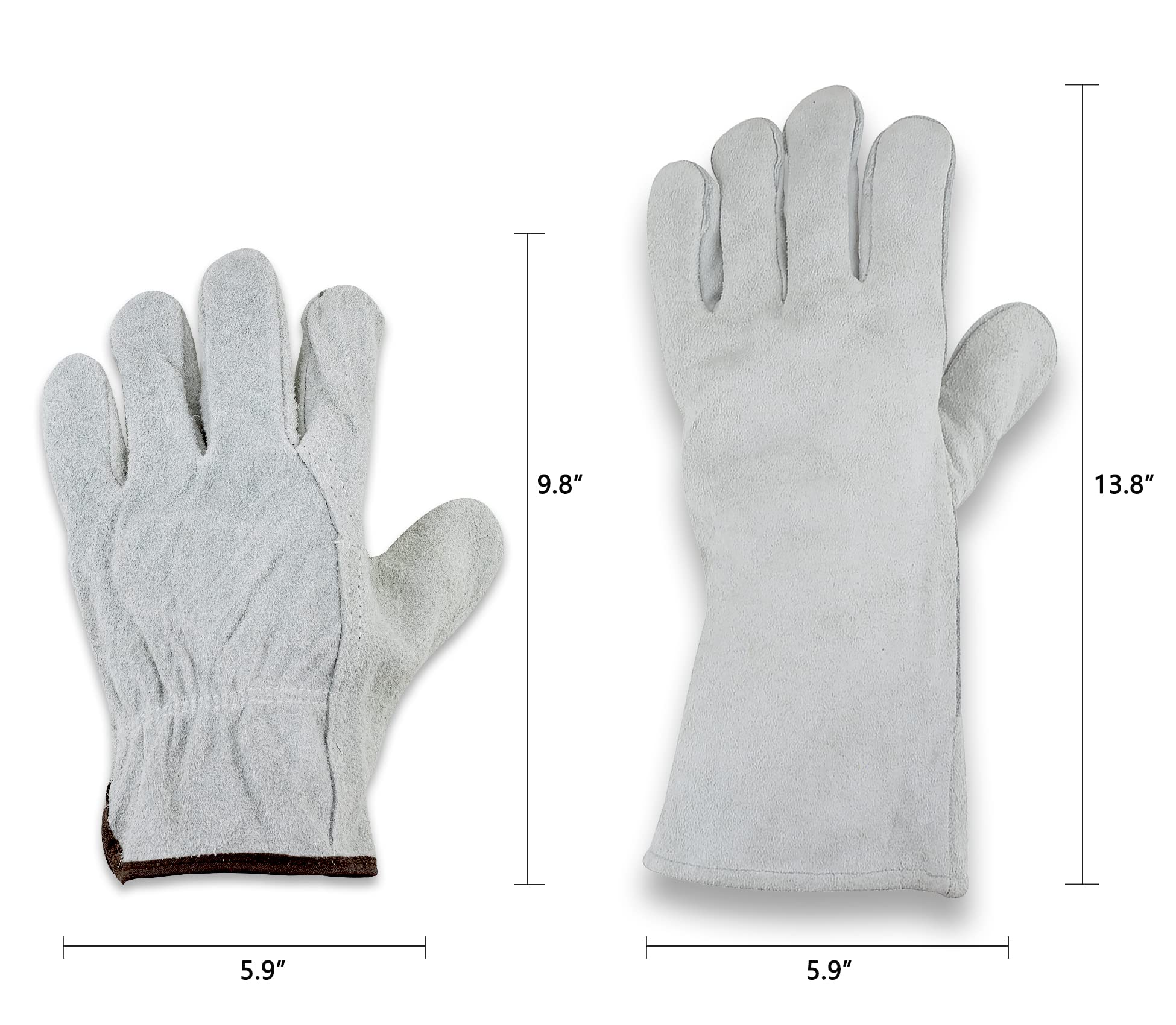 MUJICALA Cowhide Leather Welding Gloves,Heat/Fire Resistant/Heavy-Duty Durable, Safety Work glove Mitts for Forge,Tig Welder,Mig,Stick,Animal handling,2 Pair (GRAY)