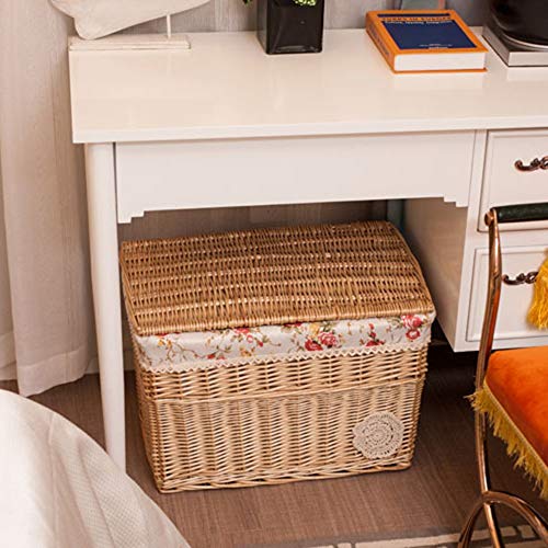 Jaquiain Wicker Storage Basket Hand-Woven Storage Basket Container with Lid for Desktop