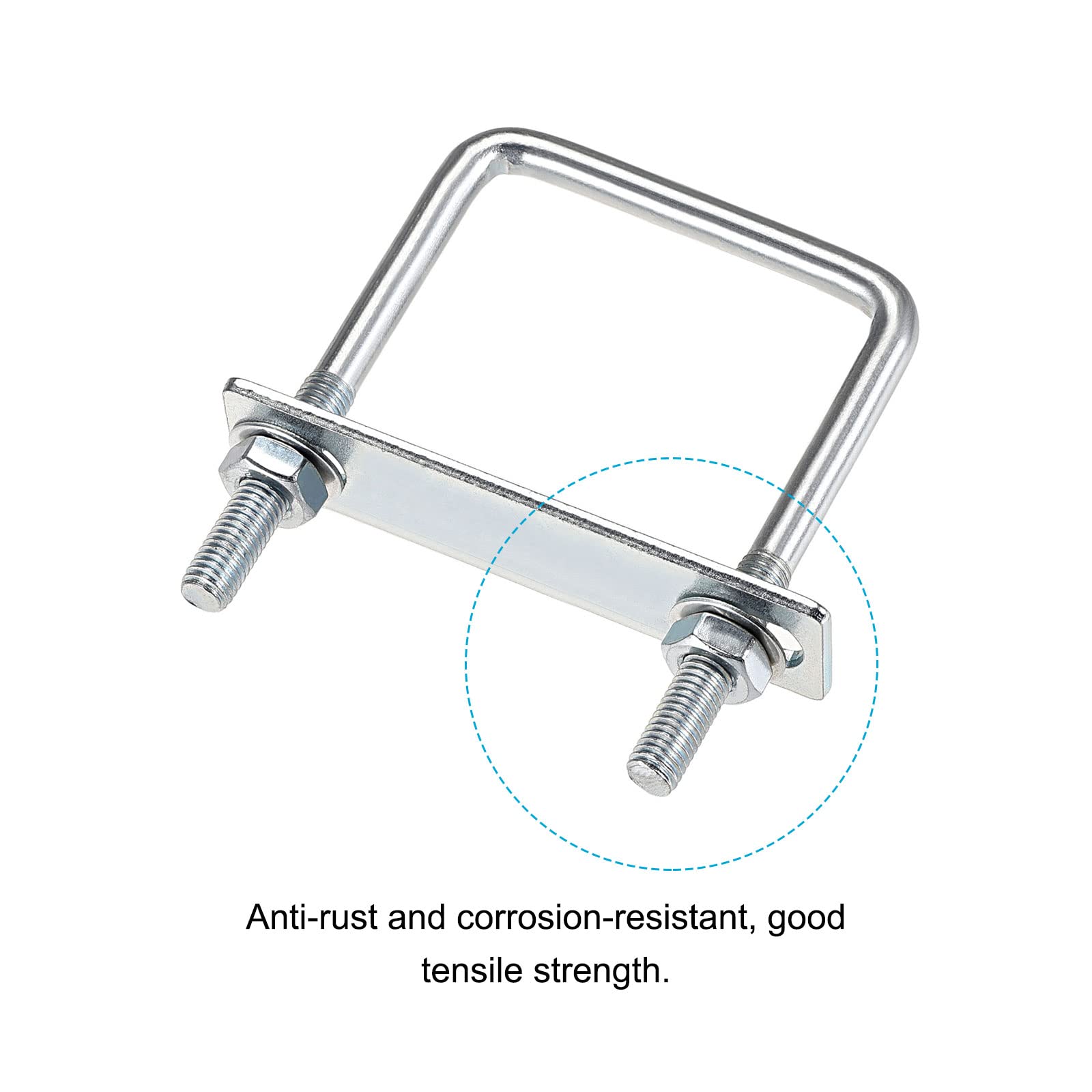METALLIXITY U Bolts 2 Sets (M8x60x100mm), Square U Bolt Carbon Steel with Accessories - for Construction, Pipe