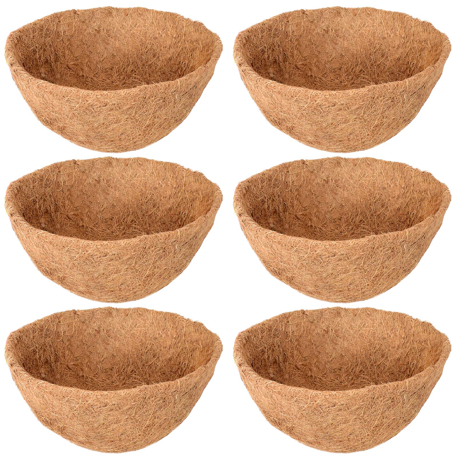 Legigo 6 Pack 14 Inch Hanging Basket Coco Liners Replacement, 100% Natural Round Coconut Coco Fiber Planter Basket Liners for Hanging Basket Flowers/Vegetables
