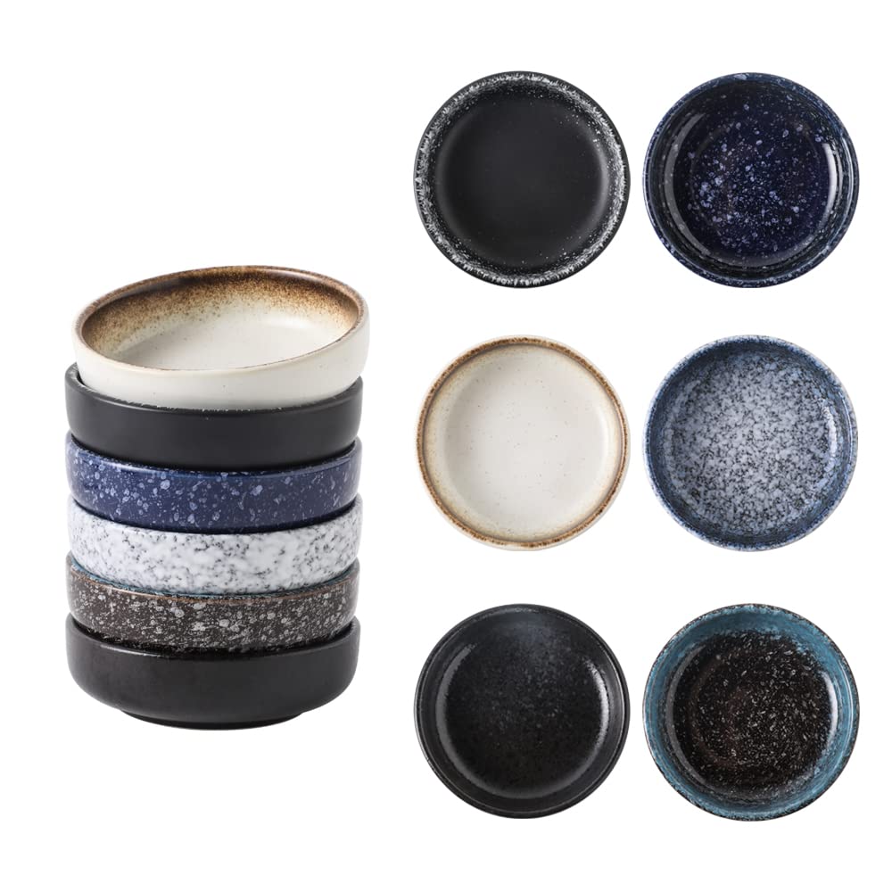 JuneCat 3.3 Inch Soy Sauce Dish Dipping Bowls 2.5oz Side Dishes Small Appetizer Pinch Bowls Set of 6