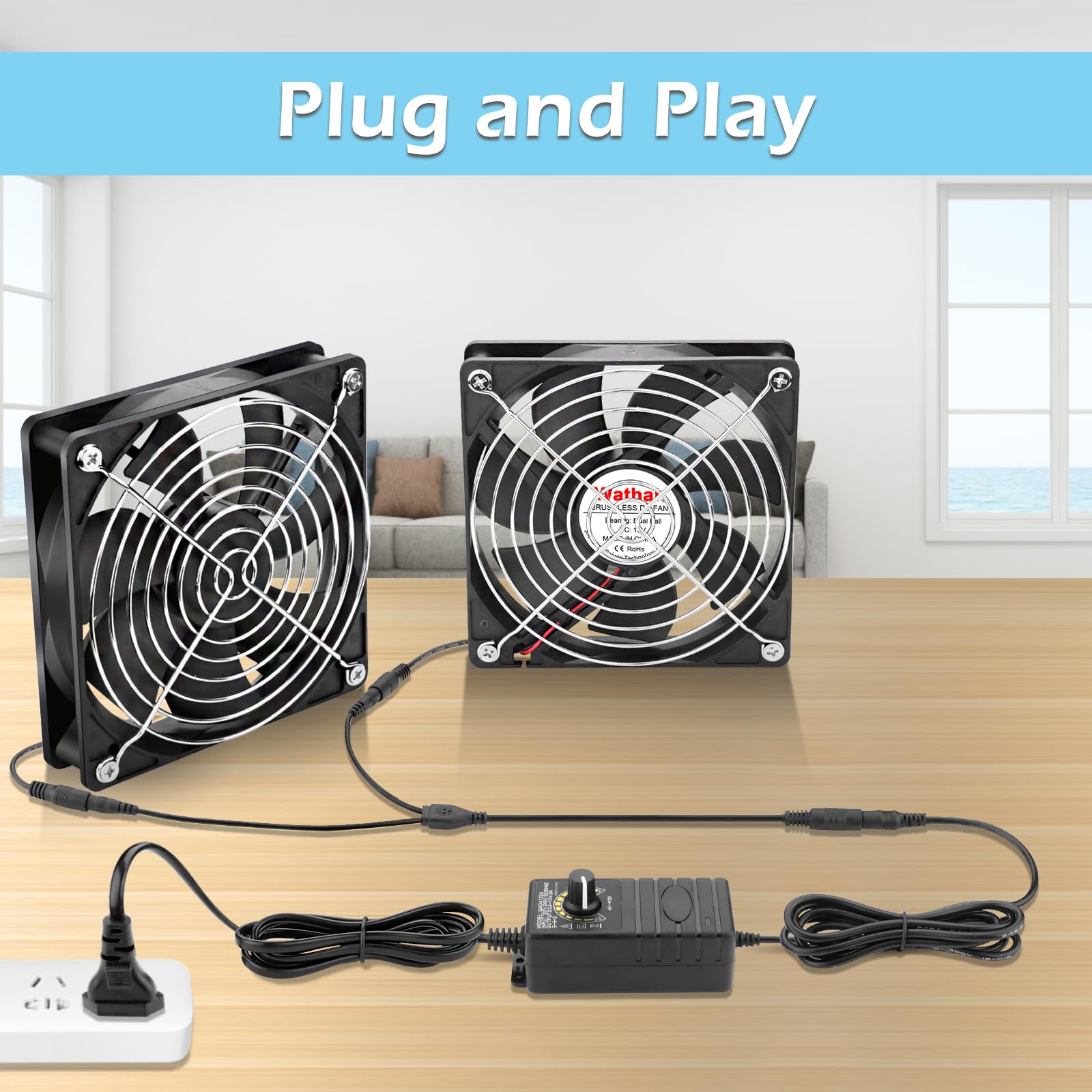 Wathai 120mm Muffin Fan Dual Ball with AC 110v - 240V Speed Control High Performance for Doorways, Wood Stoves, Fireplaces 2 Pack