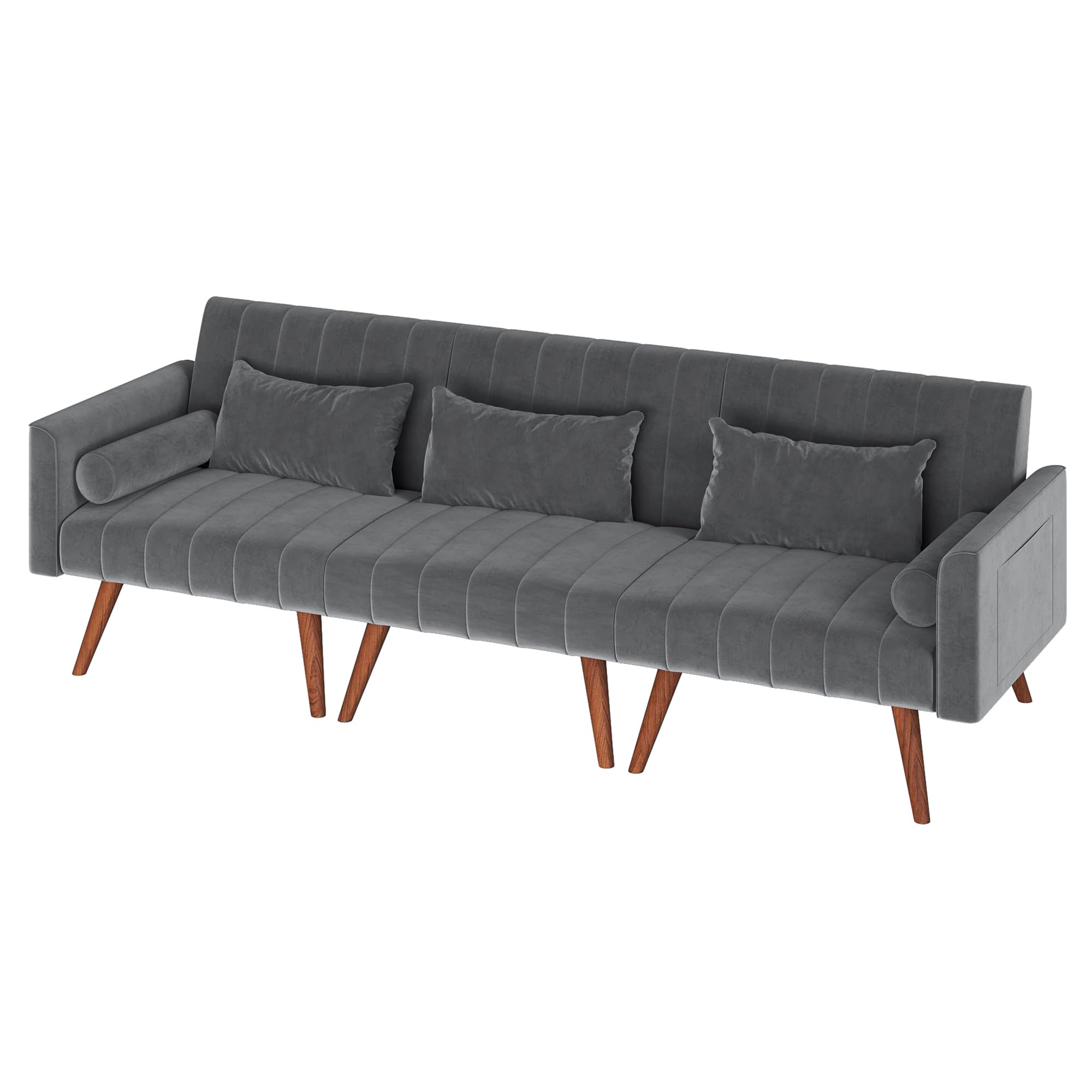RoyalCraft Velvet Sectional Convertible Sleeper Sofa, 3 Seat Folding Sofa Bed with Reclining Backrest, Modern Futon Couch for Living Room, Apartment, Grey