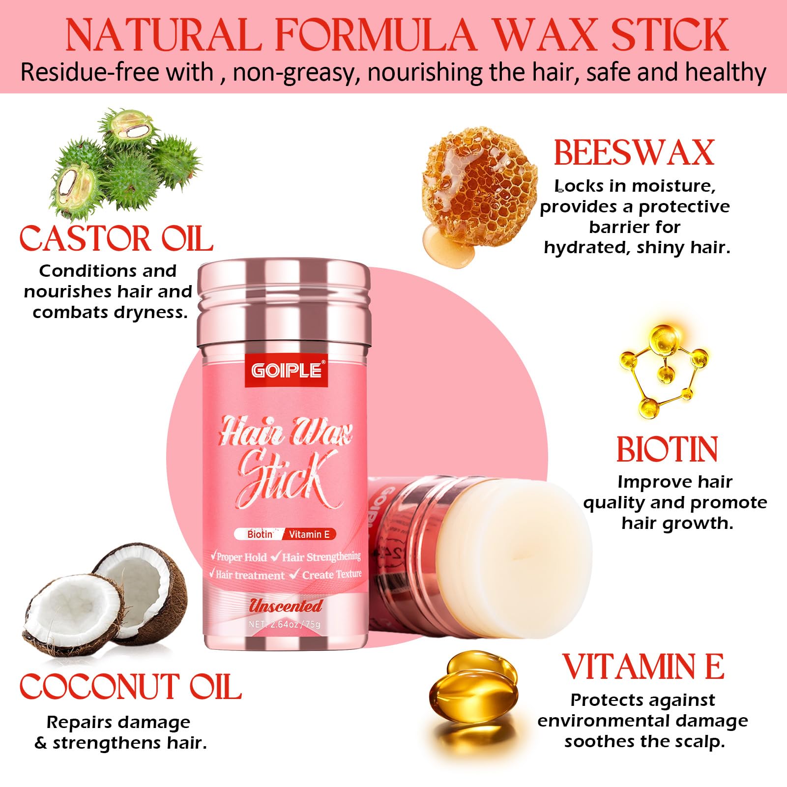 Long-Lasting Wax Stick for Wig Styling - Smoothing & Slick Stick for Wigs, Frizz Control Gel with Edge Bands