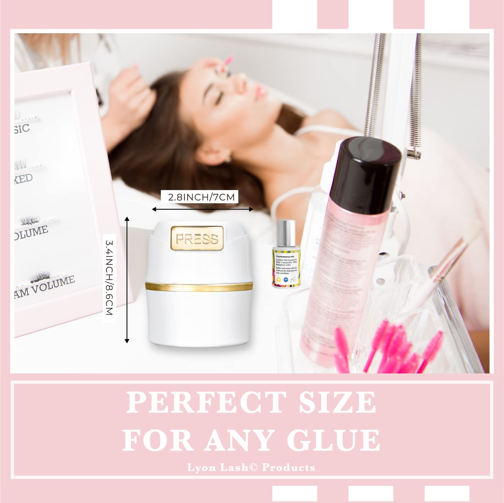 Lyon lash Glue Storage Container, White Gold, Airtight Adhesive Holder For Eyelash Extension Glues, Sealed Jar/Tank/Box/Bottle, Lashes Extensions Supplies