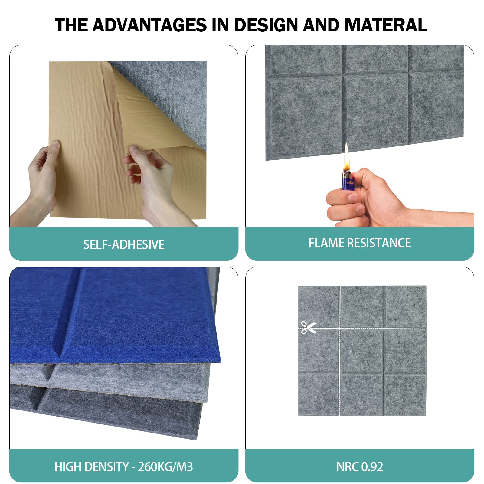 Krightlink 12 Pack Acoustic Panels Soundproof Wall Panels, 12"X12"X 0.4" High Density Self-adhesive Sound Absorbing Panels Sound Proof Insulation Beveled Edge Studio Treatment Tiles (White)
