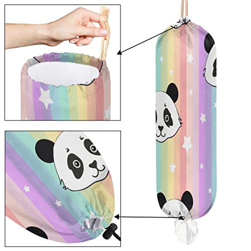 Panda Rainbow Star Grocery Plastic Bag Holder Wall Mount Plastic Bag Organizer Washable Large Hanging Plastic Bag Holder Shopping Bag Storage Dispenser Trash Bag Holder Home Kitchen