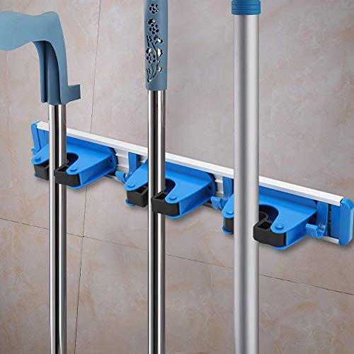 Mop Broom Holder Wall Mount Heavy Duty Hooks Hanger with 3 Sliding Positions Tool Rack Storage Organizer for Home Kitchen Garage Garden Utility Tools Organizer