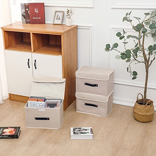 mee'life Foldable Storage Boxes with Lids 2 Pack Fabric Storage Bins with Lids, Closet Organizers for Clothes Storage, Room Organization, Office Storage, Toys - Beige