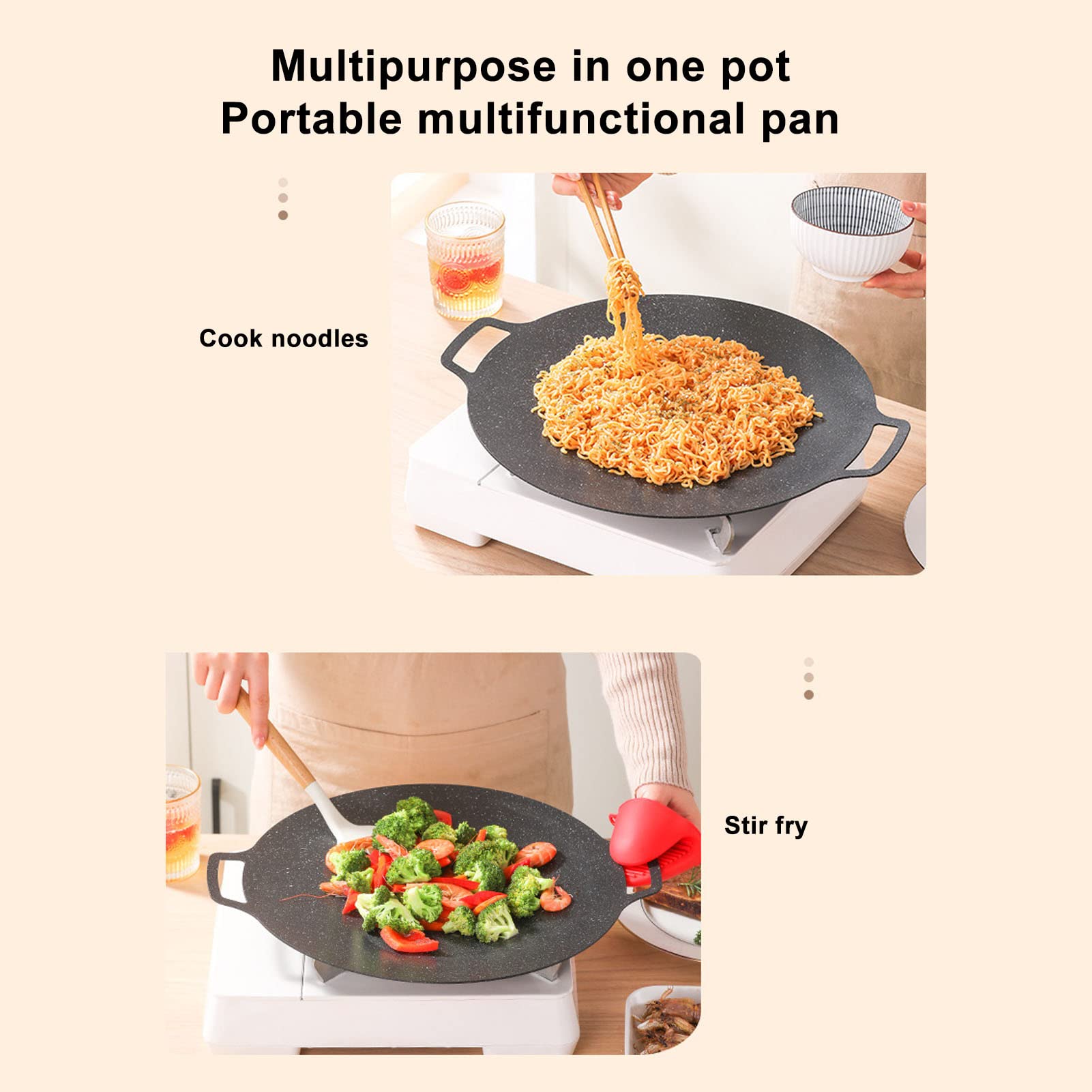 Korean Grill Pan,Nonstick Round Griddle Grill Pan for Korean BBQ,Round BBQ Griddle with Handle,Multifunctional Stove Plate for Meats, Pancakes, Ribs (Universal Model 36cm)