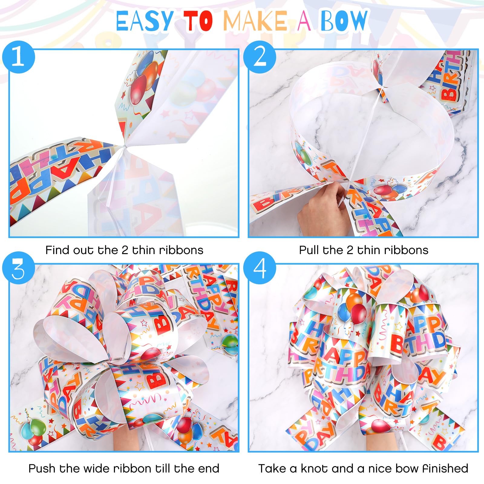 Retrowavy 2 Pcs 16 Inch Large Birthday Pull Bow for Present Gift Wrapping Birthday Bows Giant Gift Bow for Car Colorful Car Ribbon Bow for Birthday Party Holiday Gifts Presents