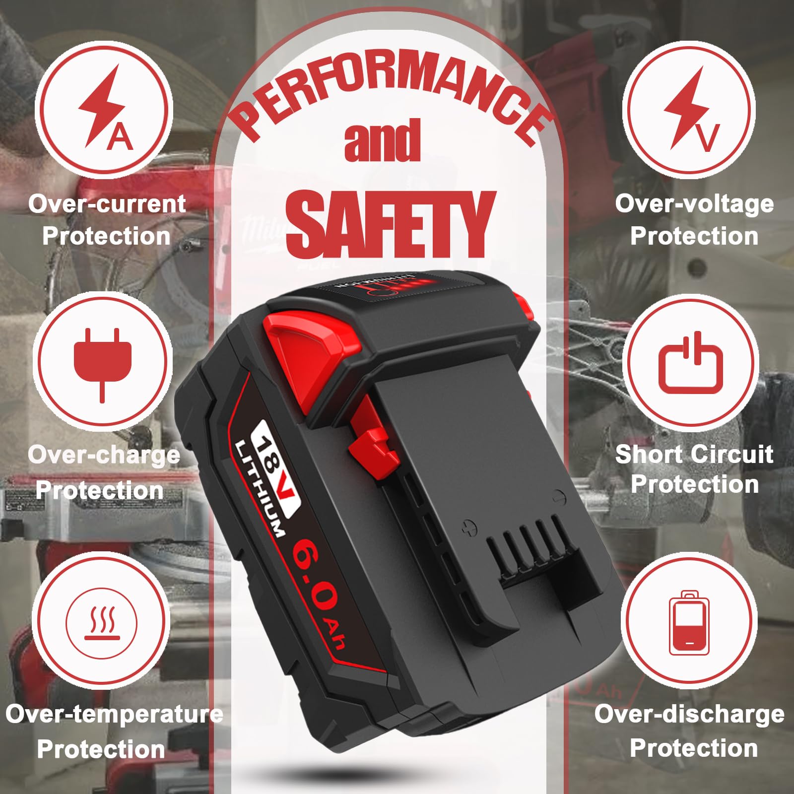 PZSZOK 2 Pack 6.0Ah 18V Lithium Battery Replacement for Milwaukee M-18 Battery Compatible with Milwaukee 18V Battery Tools and Charger 48-11-1850 48-11-1852 48-11-1840 48-11-1815