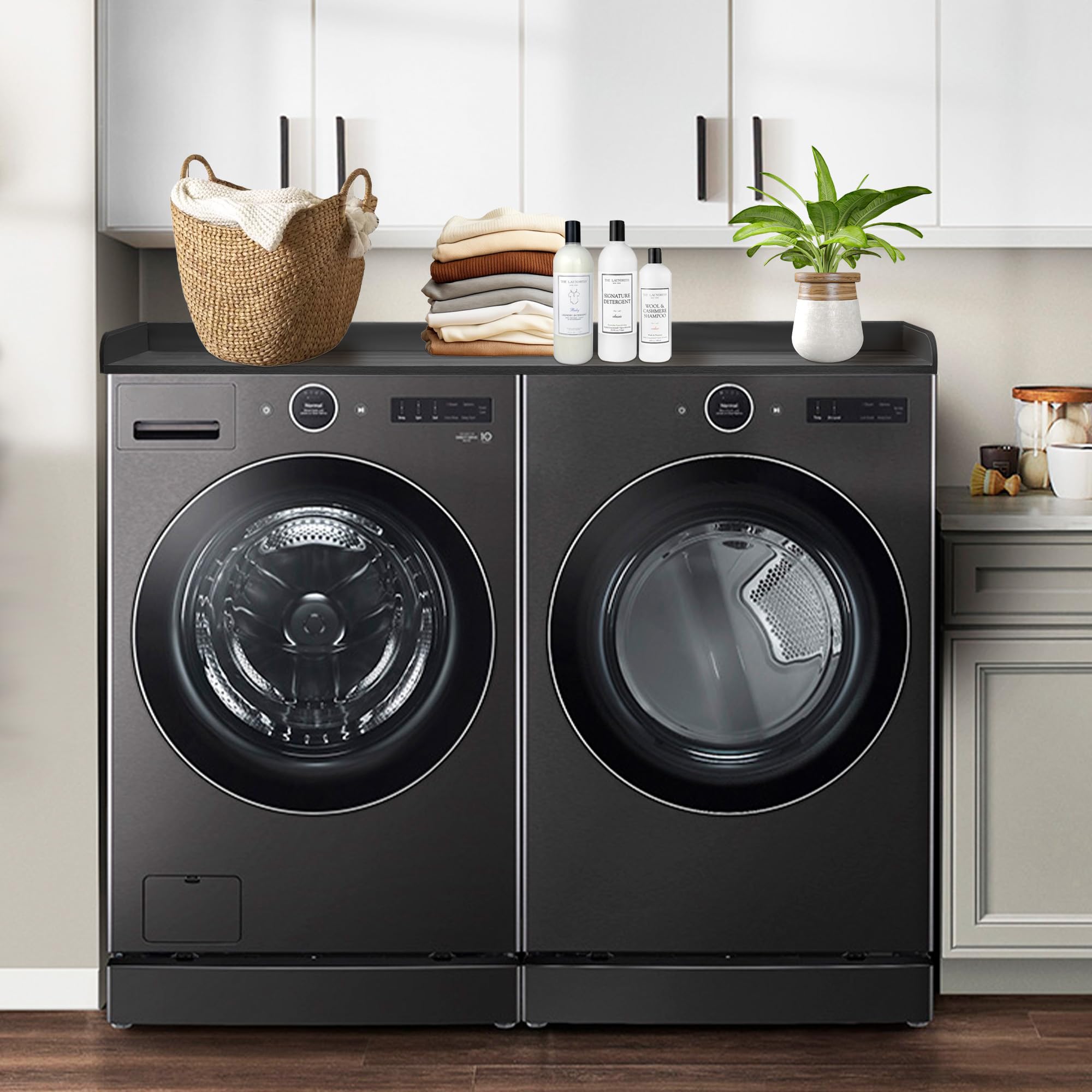 Royxen Washer Dryer Countertop Solid Wood with Polyester Coating, Laundry Countertop with Edge Rails - 27.5" Depth x 54" Width Laundry Room Organization (Oak)