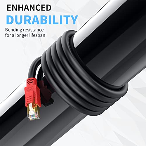 Mopfxt Cat 8 Outdoor Ethernet Cable 300 ft, Shielded 26AWG 40Gbps 2000Mhz SFTP, Heavy Duty High Speed Cat8 Outdoor Ethernet LAN Network RJ45 Cable- in Wall, Weatherproof for Router, Modem, Gaming