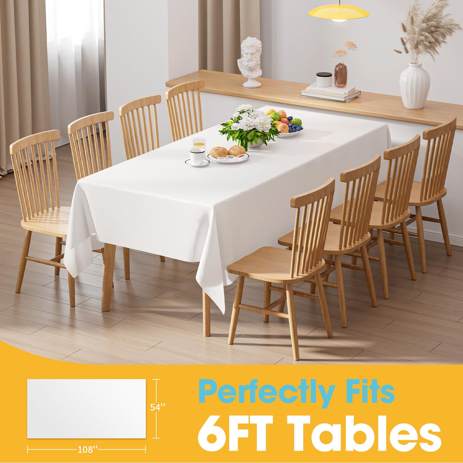 Niuara White Plastic Table Cloth Rectangle Table 4 Pack, 54''×108'' White Tablecloth for 6ft Tables, Table Cloth for Disposable Use, Table Cover for Holiday Party, Gathering
