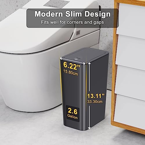 N. NETDOT 3 Pack 10 Liter Small Trash Can with lid, 2.6 Gallon Bathroom Trash Can,Garbage Can Slim Trash Bin Waste Basket for Bathroom,Kitchen,Bedroom,Living Room,Office,Laundry - Black