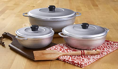 IMUSA USA Traditional Colombian Natural Caldero 3-Piece(1.5/3.5/7.0 Quart) Dutch Oven Set, Silver, Small