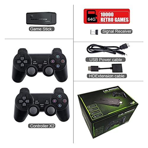 LEDFON Retro Game Double Wireless Controller Video Game Boy Plug and Play Game Console 2.4G Game Stick 4K 10000 Games 64GB 32GB Retro Games for PS1/GBA (Color : 64g Have Box, Size : 1)