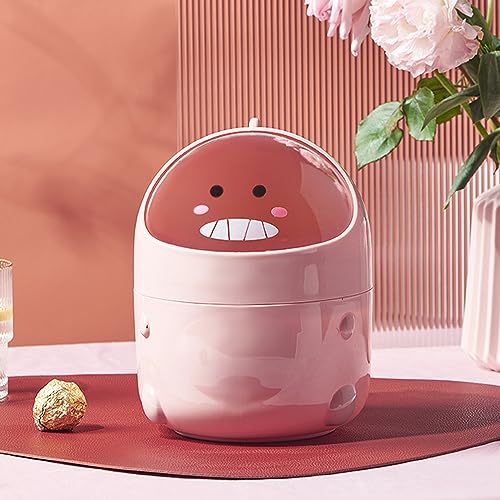 TIE-DailyNec Desktop Trash Can with 90 Trash Bags, Cute Creative Trash Can Plastic Storage bin, Waste Basket Garbage Can for Bathrooms Kitchens Offices Dressing Table (Pink)