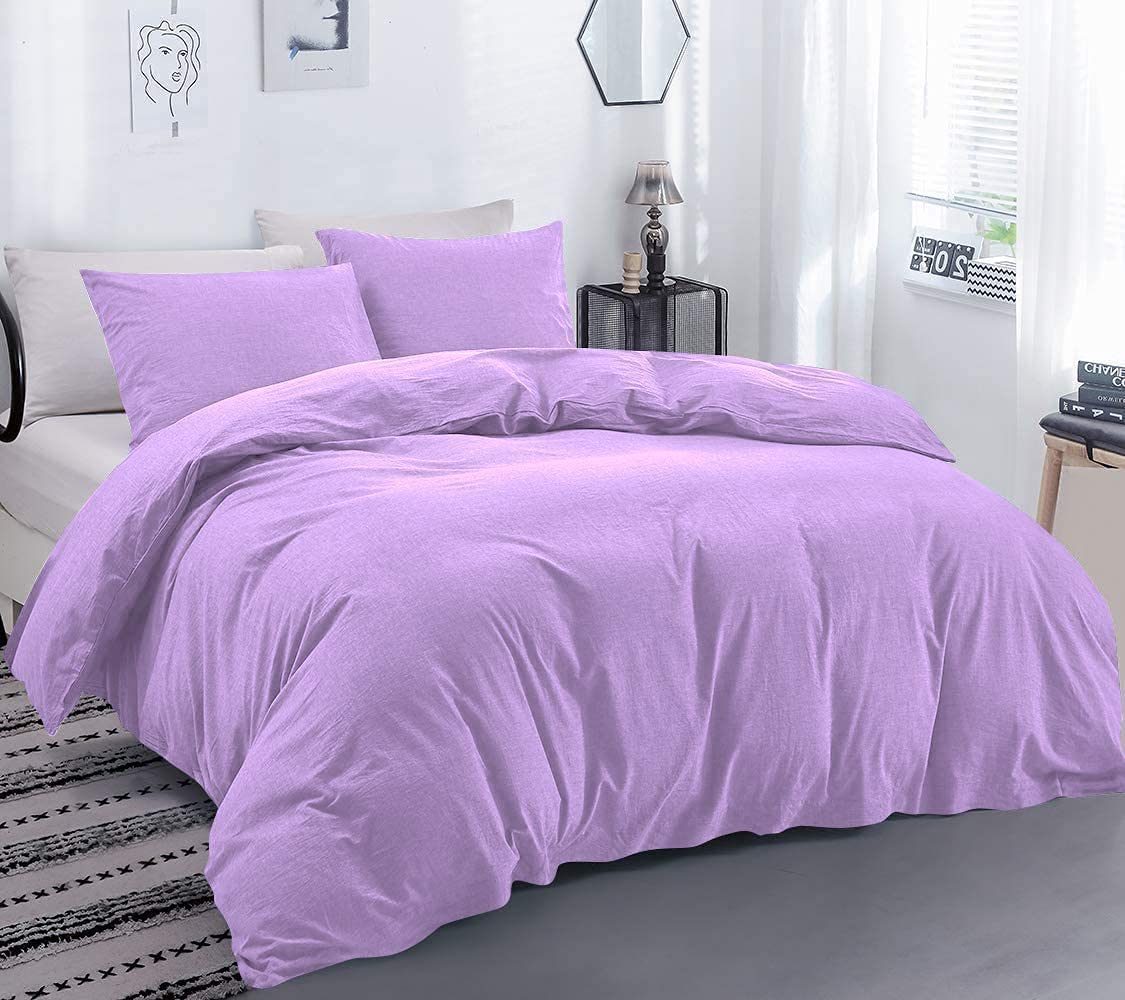 RRlinen 100% Natural Cotton 3 Piece Duvet Cover Set 600 TC Breathable, Lightweight Duvet/Comforter Cover with Pillow Shams Palatial King Size - Lilac Duvet Cover with Zipper Closure & 4 Corner Ties