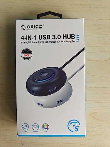 Multi Port USB Splitter, 4 Port USB 3.0 Hub, ORICO USB A Port Data Hub Have RGB Indicators, for Laptop, Computer, Mobile HDD, Flash Drive and Printer, Camera, Key-Borad, Mouse U-Disk etc