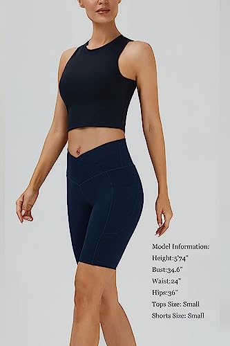 Oalka Women's High Neck Longline Sport Bras Padded Workout Crop Tops Yoga Tank Tops Black XXL