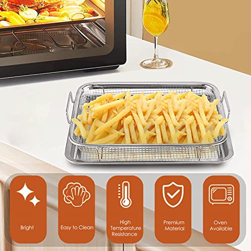 Linkidea 2 Small Roasting Pan with Rack Set, Stainless Steel Baking Cooling Rack Rectangle 12'' x 9'', Oven Tray and Safe Grid Wire Racks for Roasting