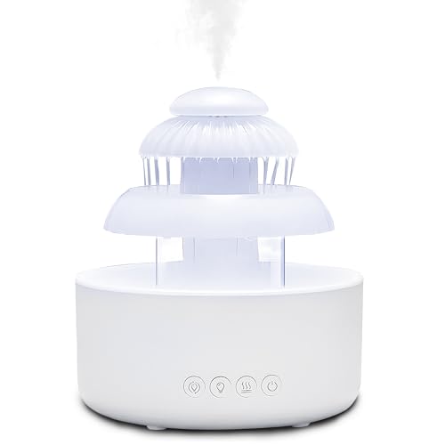 LILUOSUO Rain Cloud Humidifier Water Drip, 2 in 1 Humidifier with Aromatherapy Essential Diffuser, 600ml Mushroom Humidifier with 7 Colors, Rain Sounds for for Sleeping Relaxing
