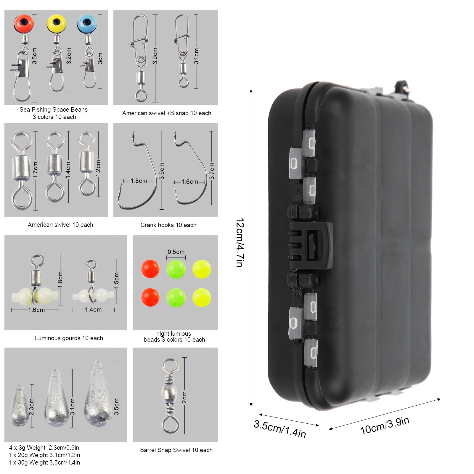 KOSDFOGE Multifunctional Fishing Accessories Kit, Portable Plastic Fishing Bait Set with Tackle Box Including Hooks, Swivel Joint, Snap, and Other Tools