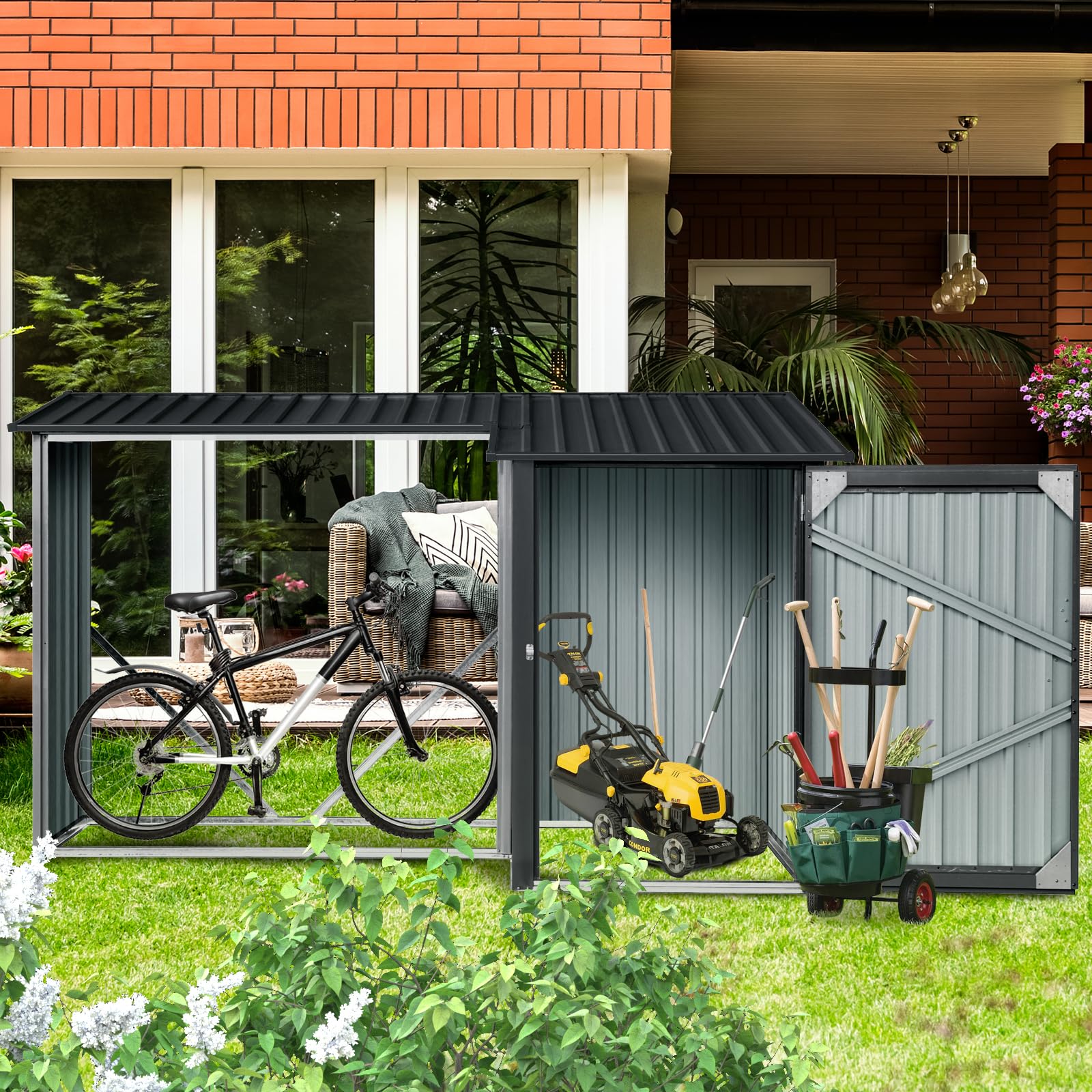 Outdoor and Indoor Firewood Storage Shed Metal, Open Shed for Firewood Storaging, Make Wood Accessible and Protect Wood (3.35βΓ8.86β Two in One)