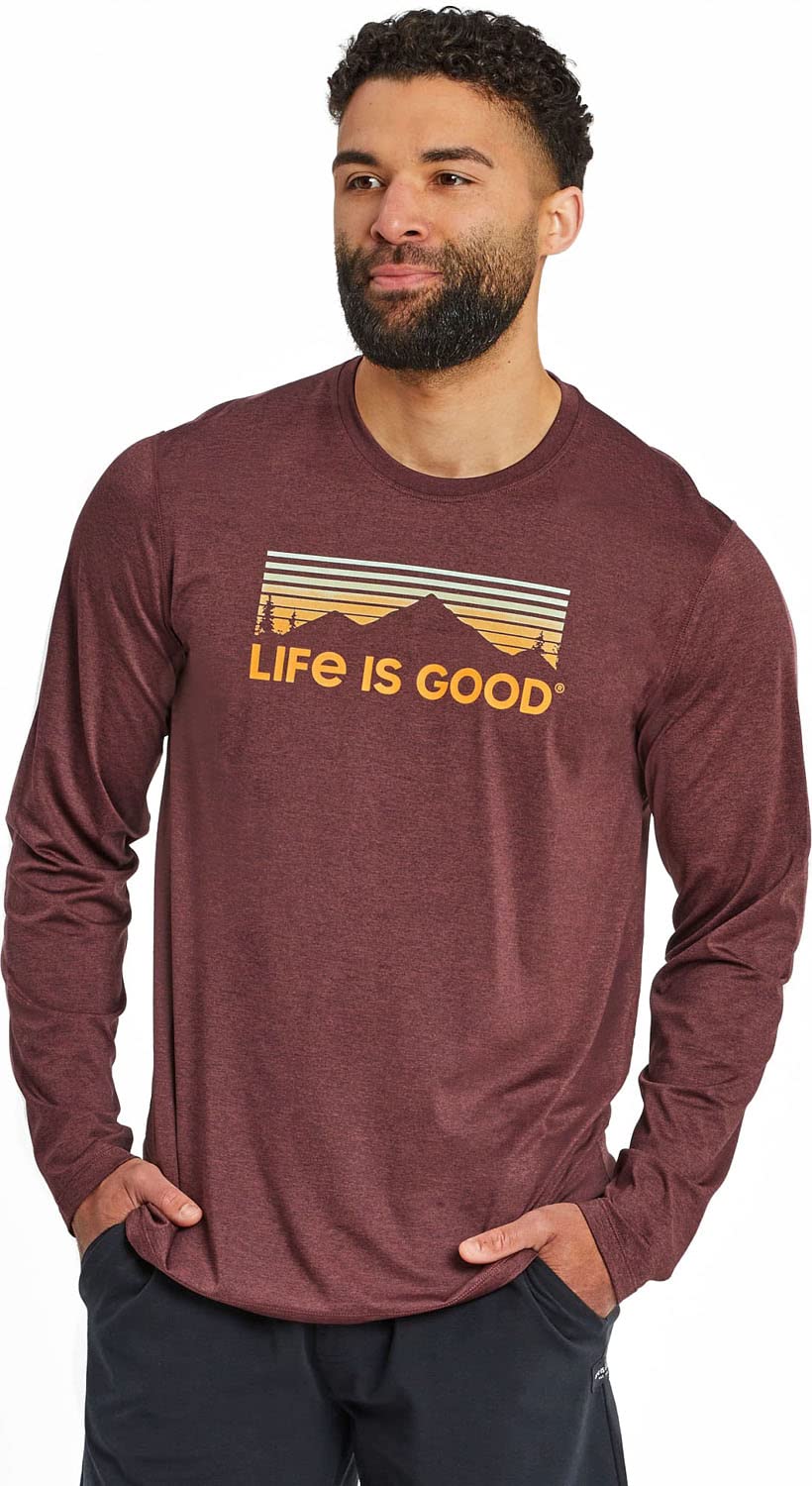 Life is Good Men's Long Sleeve Active Tee (Mountain Vista - Mahogany Brown, X-Large)