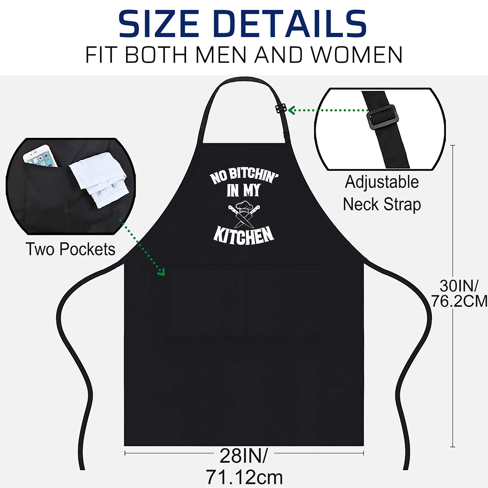 LimeSky food blogger sous chef head cook no bitchin in my kitchen Apron - Black Cooking Workwear Gift Aprons - One size fits all for Women Men