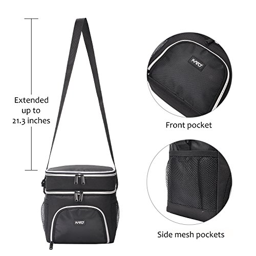 Kato Insulated Small Lunch Bag, Leakproof Dual Compartment Thermal Cooler Reusable Lunch Tote for Men and Women, Black