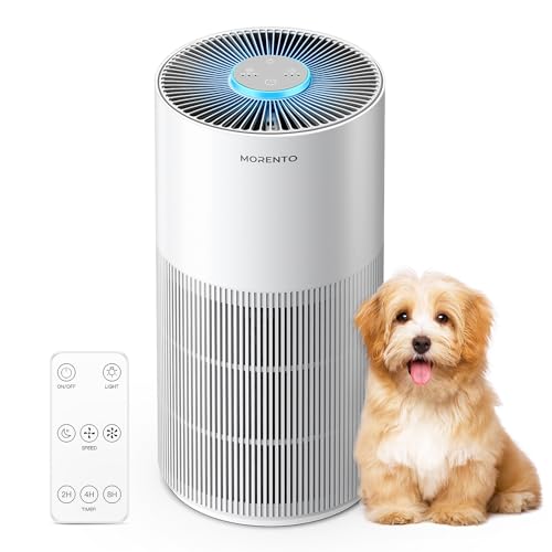 MORENTO Air Purifiers for Home Large Room, Air Purifiers for Bedroom up to 1076ft², 22dB Quiet Kalo Air Cleaner with 7 Color Night Light, Timer, H13 HEPA Filter for Pollen, Smoke, White