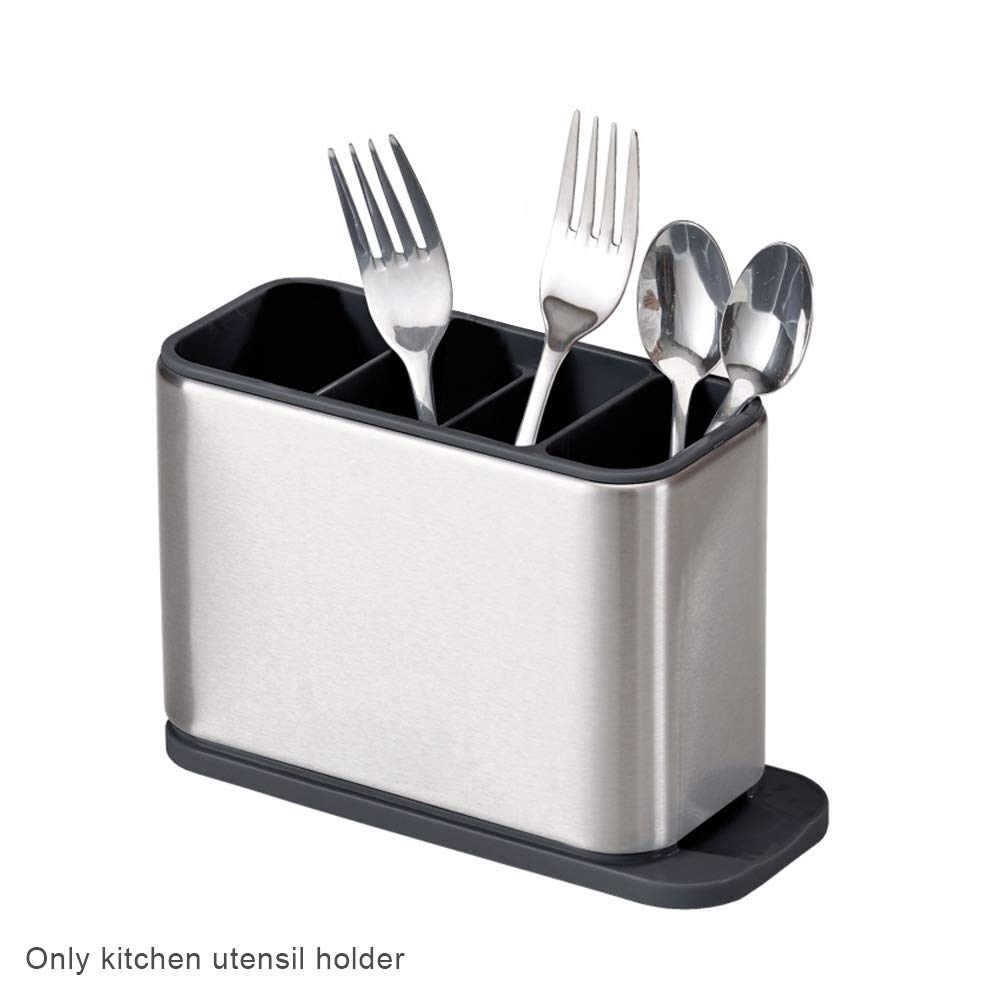 Kitchen Utensil Holder for Countertop Flatware Organizer Utensil Crock Holder Caddy Anti Slip Drip Tray Stainless Steel Flatware Cutlery Drainer Home Kitchen 4 Divider Drip Tray,8.27x3.54x5.39 inch(1)