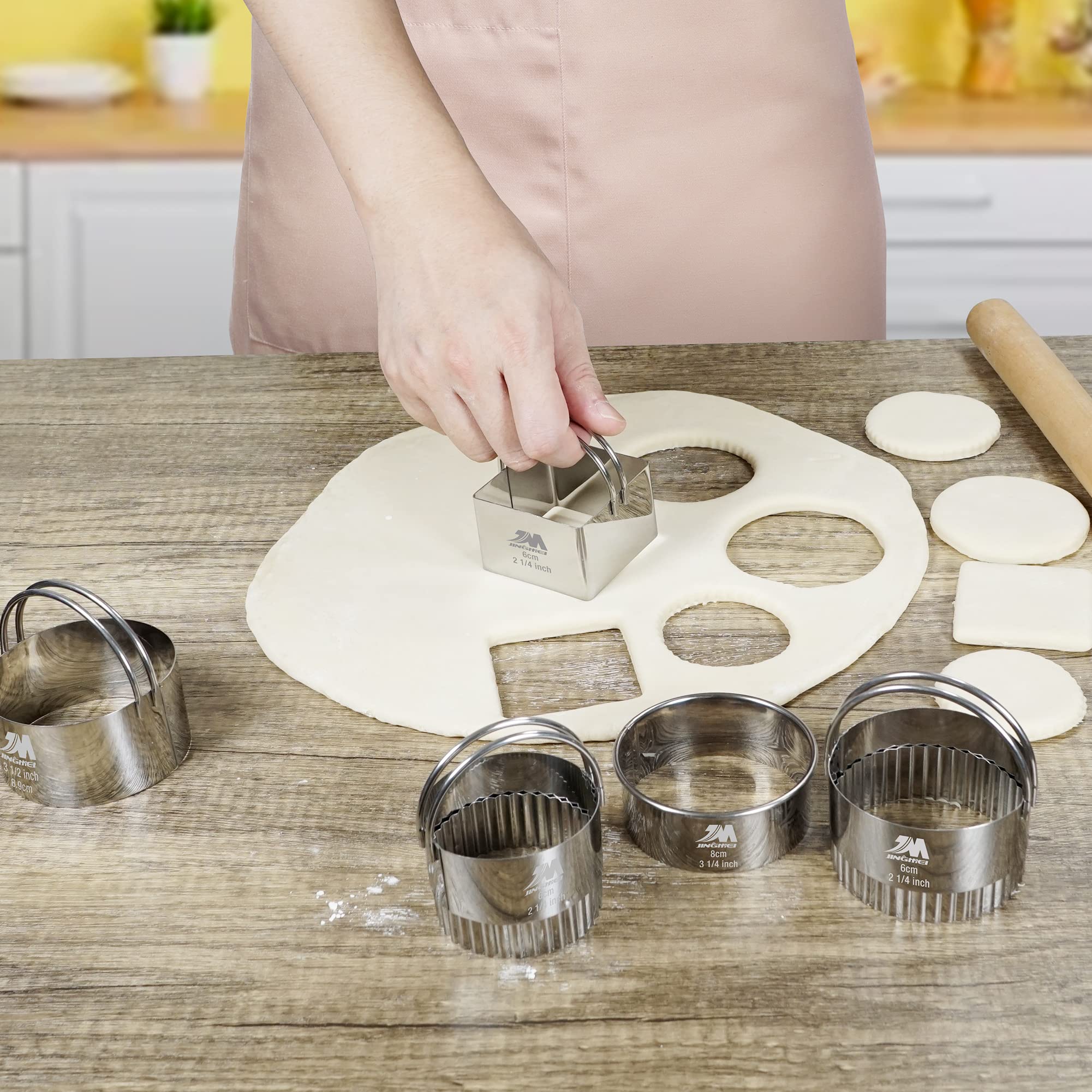 M JINGMEI Square Biscuit Cutter Set 1.75inch 2inch 2.25inch 2.75inch 3.25inch, Stainless Steel Cookies Cutter with Handle, Professional Baking Dough Tools,5pcs set