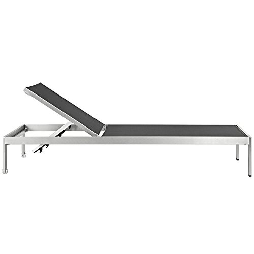 Modway Shore Aluminum Mesh Outdoor Patio Poolside Chaise Lounge Chair in Silver Black