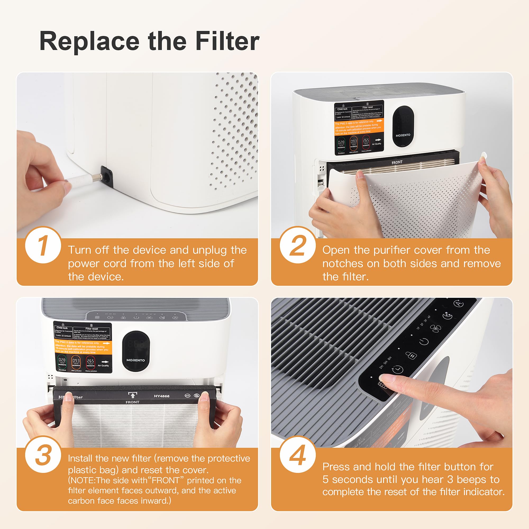 MORENTO Smart Air Purifier HY4866-WF Bundle with Original Version Replacement Filter 4 Pack