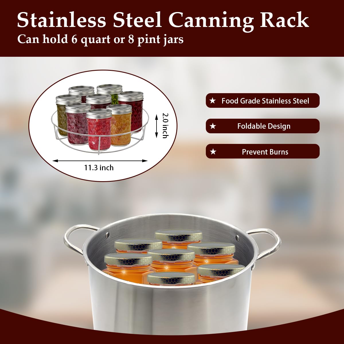 REPALY 8 Pieces Canning Supplies Starter Kit, Canning Tools Set with Rack, Funnel, Spoon, Tongs, Jar Lifter, Lid Lifter, Jar Wrench, Bubble Remover