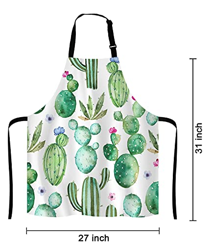 Lefolen Cactus Adjustable Bib Apron, Tropical Watercolor Cactus Plants Cooking Kitchen Apron for Men Women